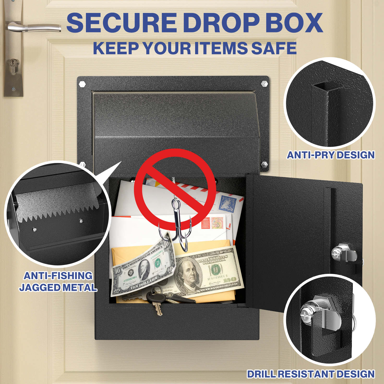 Pochar Through The Door Locking Steel Mailbox, Door Drop Box for Key ...