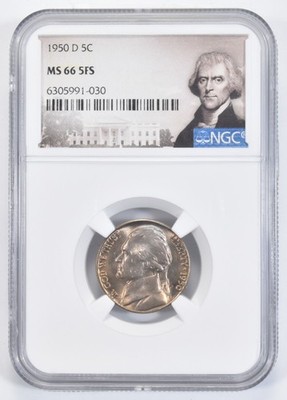 1950-D MS66 5FS FULL STEPS Jefferson Nickel NGC Graded Special Label ...