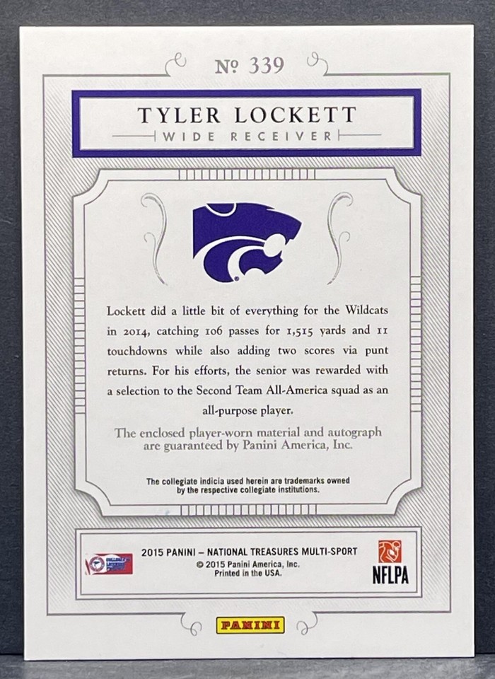 2015 National Treasures Colossal Tyler Lockett RC ROOKIE PATCH AUTO RPA ...