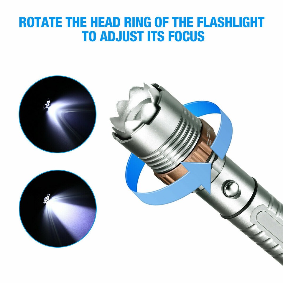 2x Brightest 9500000LM Powerful LED Tactical Flashlight Rechargeable ...