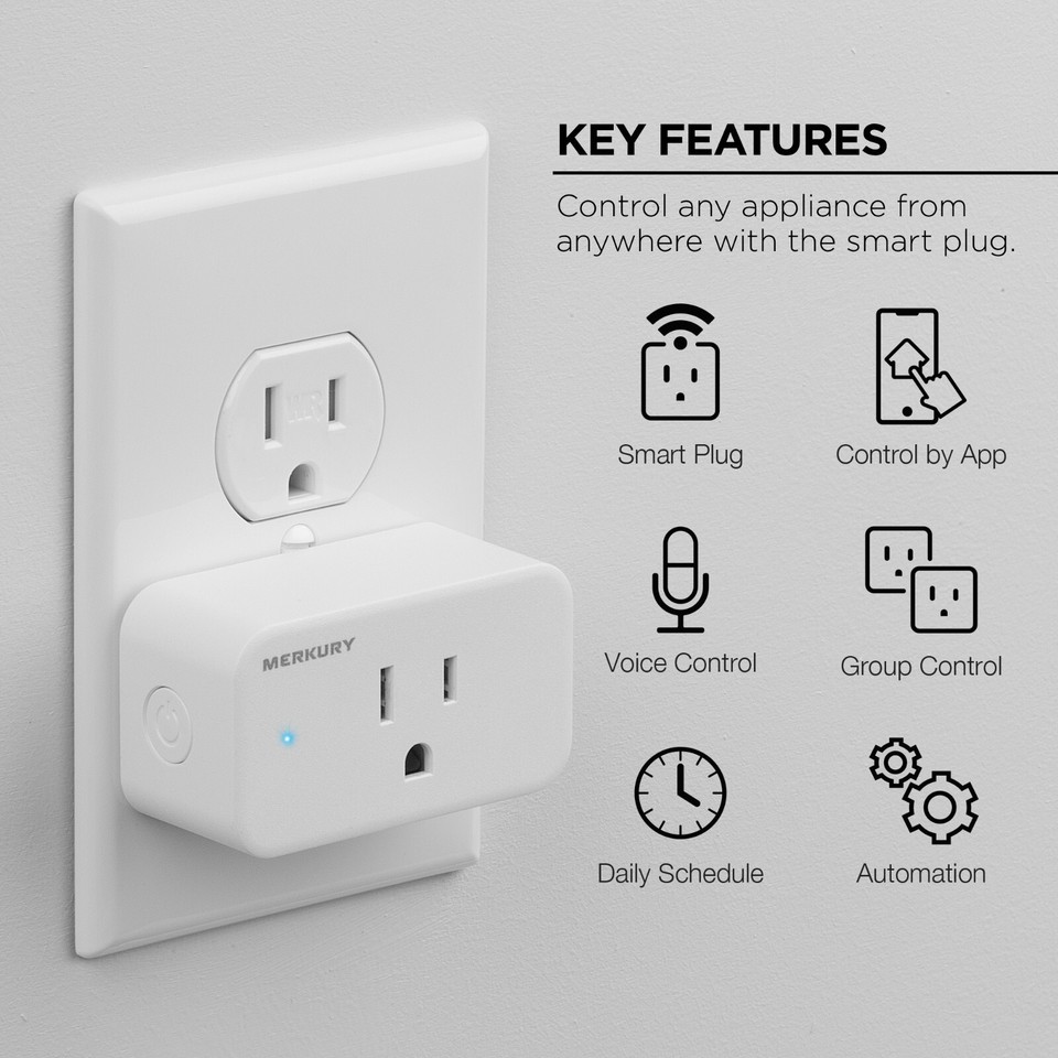 Merkury Smart Wi-Fi Outlet Plug with Alexa and Googe (4 Pack) | eBay