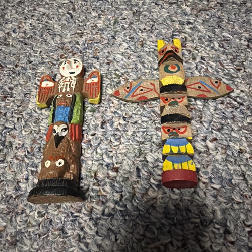 Vintage Wood Carved Totem Pole And Ceramic Canoe | eBay UK