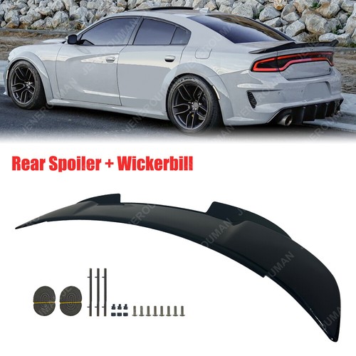Rear Trunk Spoiler Wing Wickerbill Set Glossy Black For 15-23 Dodge ...