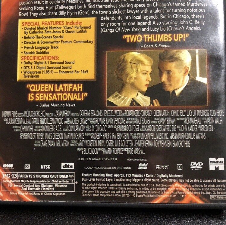 Chicago (DVD 2003 Widescreen) Renee Zellweger Catherine Zeta Jones ...