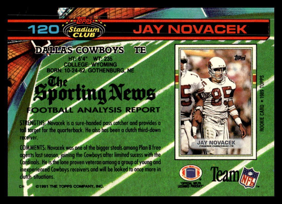 1991 Stadium Club #120 Jay Novacek Dallas Cowboys | eBay