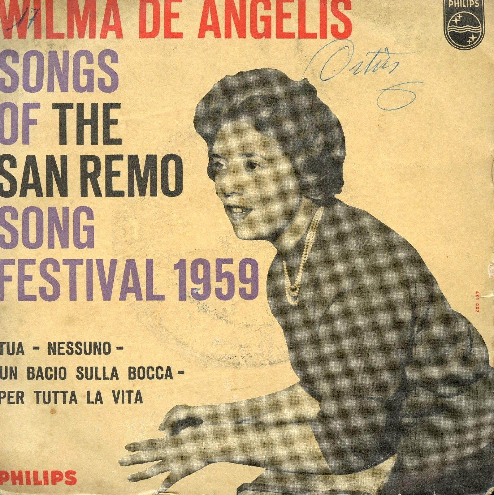 WILMA DE ANGELIS / Tua - San Remo 1959 / PHILIPS 431.002 PE Holland ...