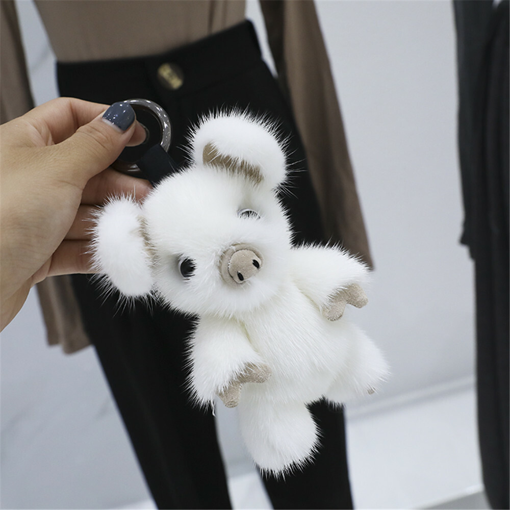 Cute Real Mink Fur Pig Keyring Fur Ball Pompom Phone keychain Bag Charm ...