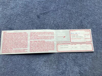 British Airways Concorde Original Charter Flight Ticket LHR 1987 Seat ...