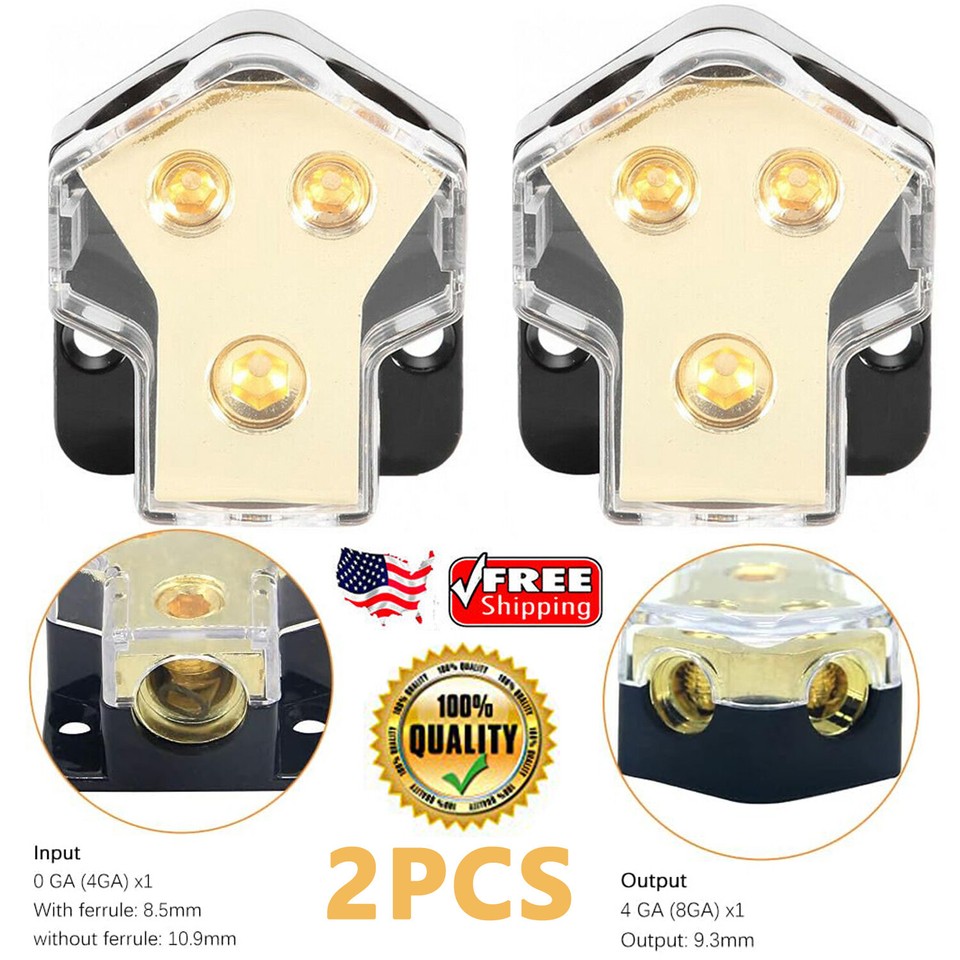 12V Power Distribution Block Car Audio Amp Splitter 2 Way 0/2/4 Gauge ...