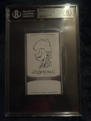 JIM BORGMAN signed cartoon art 3x5 sketch Card BAS Beckett Slabbed | eBay