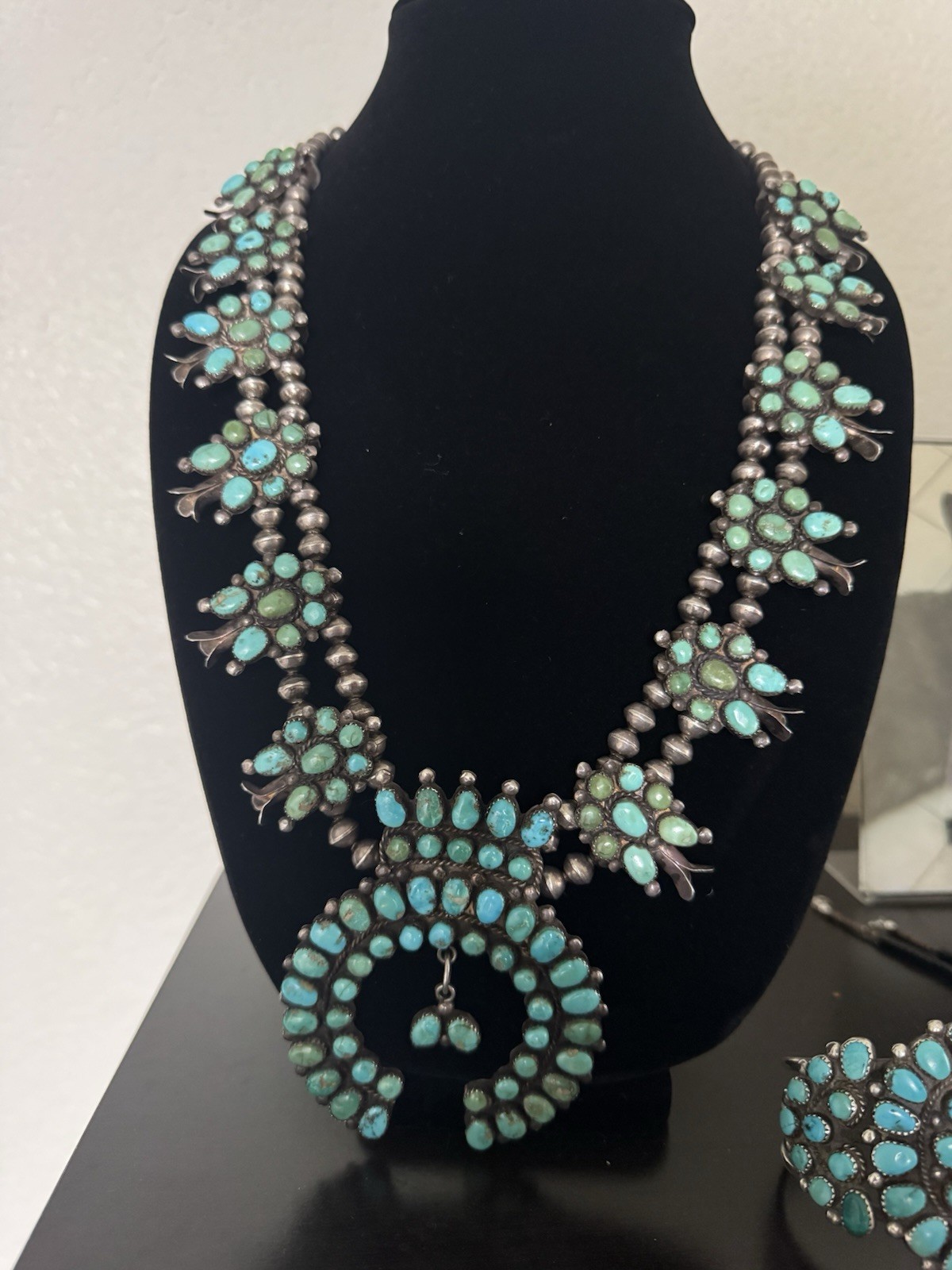 Antique Natural Turquoise Cluster Squash Blossom - Gem