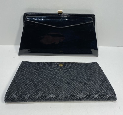 Vintage Black Patent Leather Clutch Purse with Changeable Mesh Pattern ...