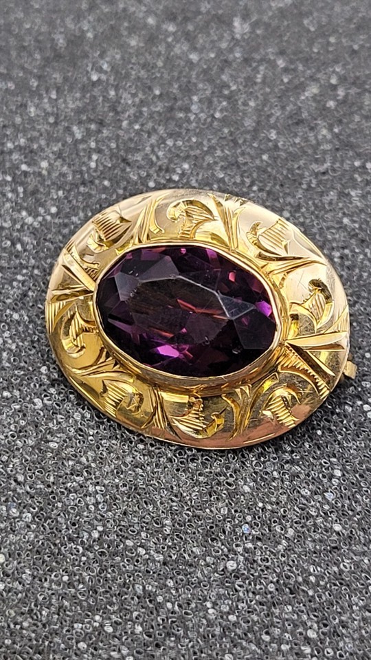 Vintage 10k Yellow Gold & Oval Amethyst Brooch Pin | eBay