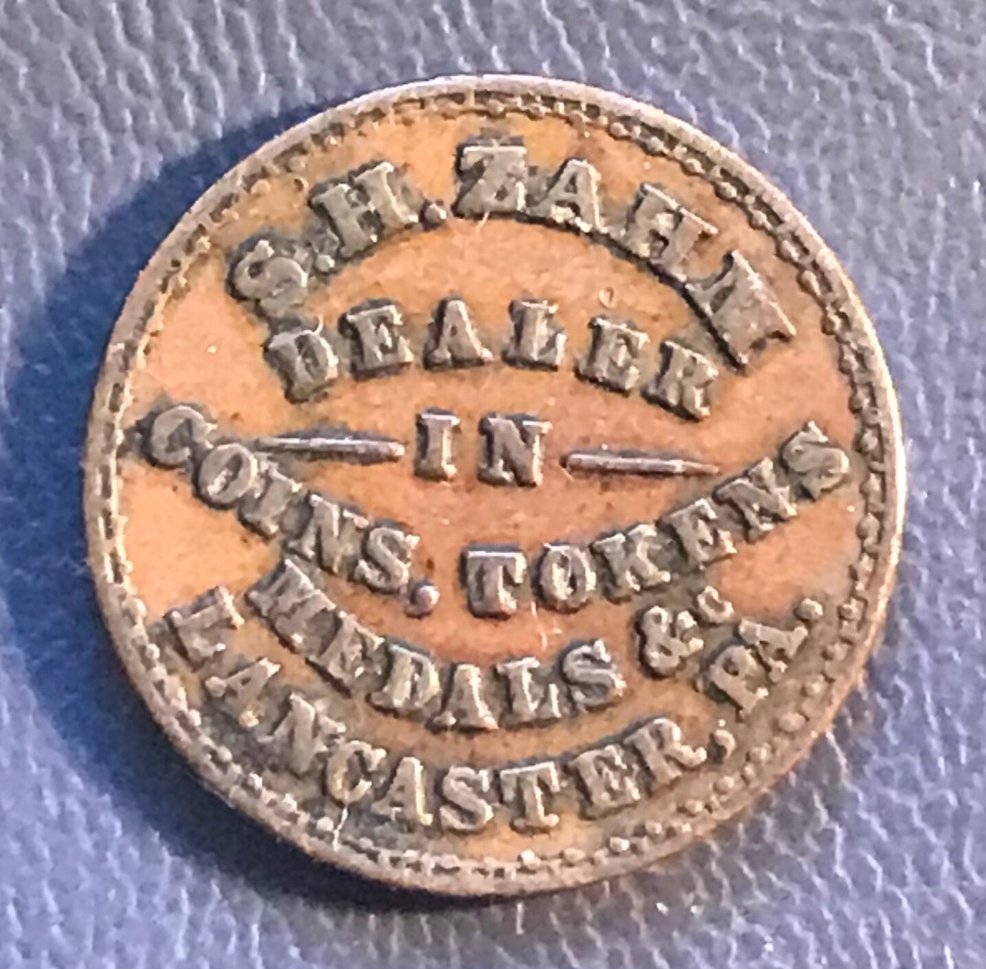 1861 Civil war token, Lancaster Pennsylvania, S.H Zahn , Coin dealer ...