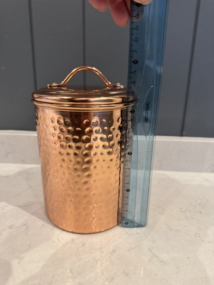 Hammered Large Copper Tone Metal Airtight Storage Jar Tin Caddy ...