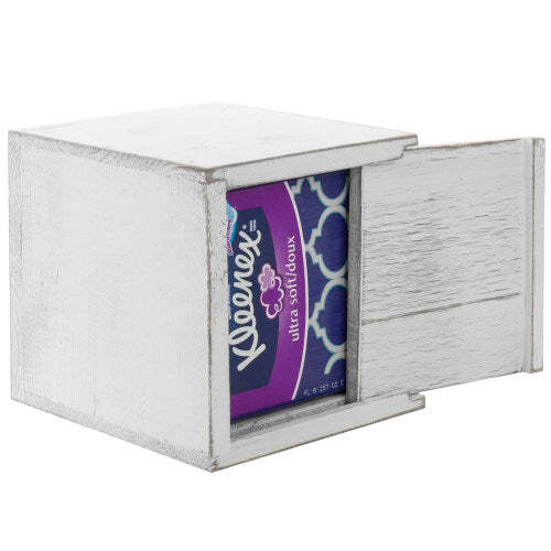 White Wood Tissue Box Cover Square with Slide Out Bottom, Facial Tissue ...
