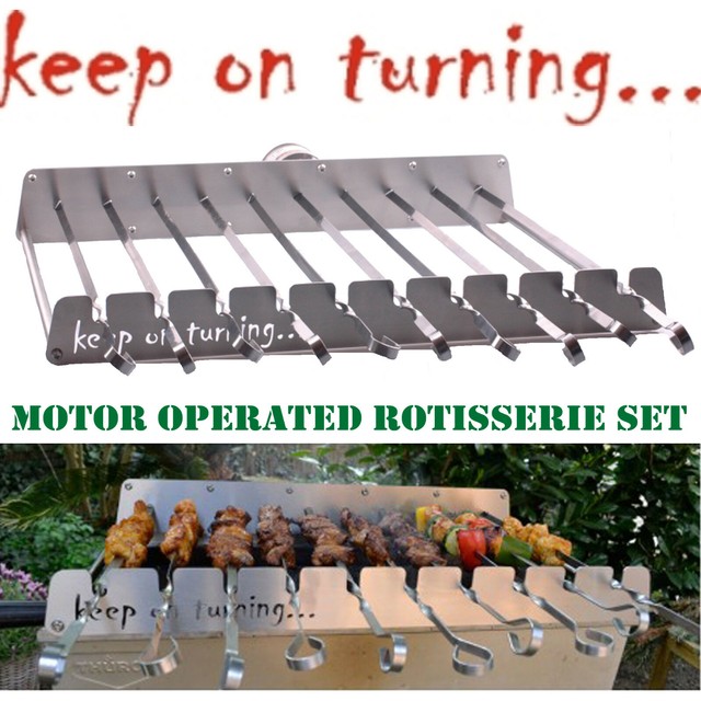 10 Skewer Automatic Rotating BBQ Barbecue Grill Attachment Rack w/ USB ...