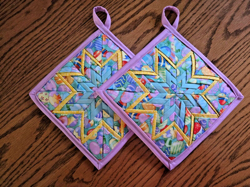 Handmade Hot Pads/Trivets -Amish Folded Star THICK - "Easter Egg Hunt!" | eBay