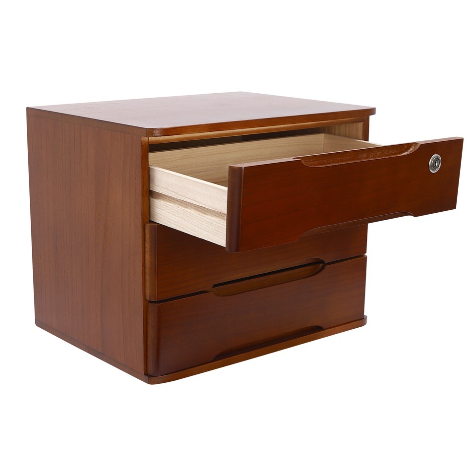 3-Tier File Cabinet Organizer Walnut Desktop Storage Box with Lockable ...