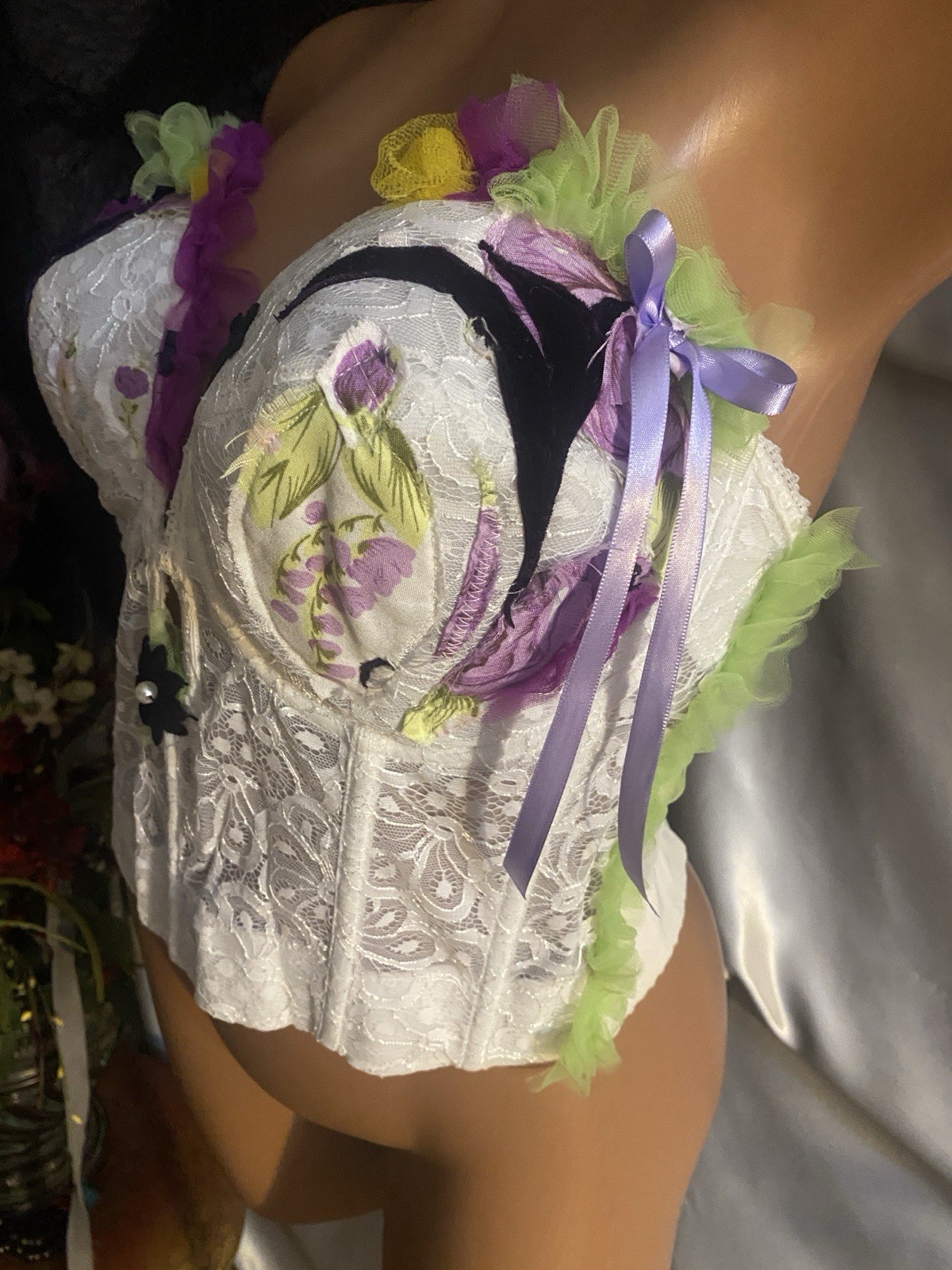 Vtg VAMP Longline Plunge Pointy Corset Bra Lace WHIMS… - Gem