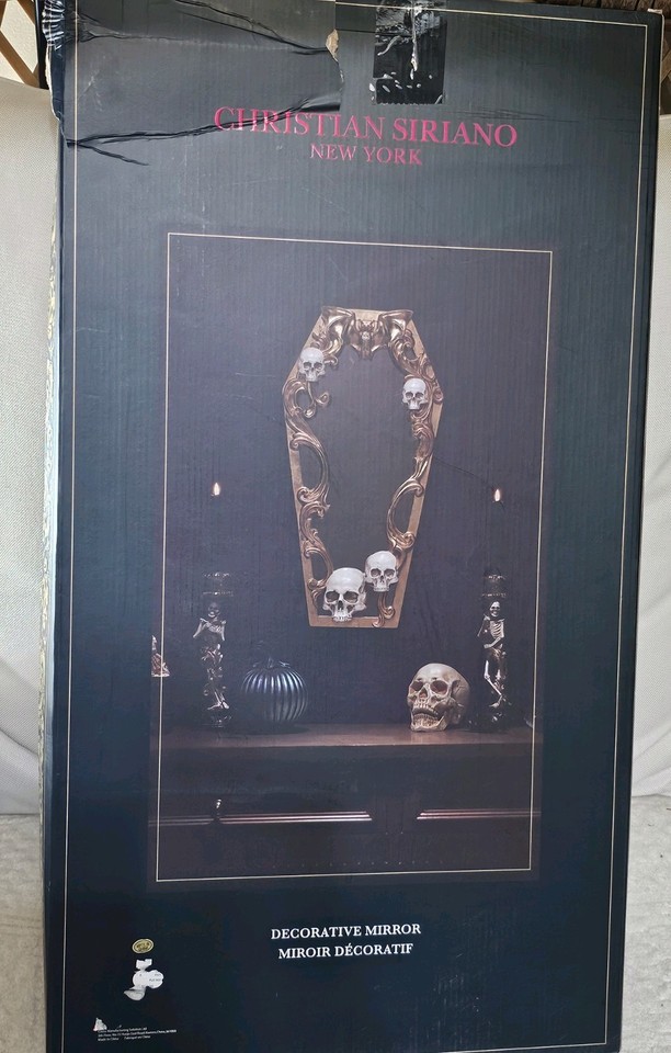 New CHRISTIAN SIRIANO 23 in Gold Coffin Mirror With Skulls Halloween ...