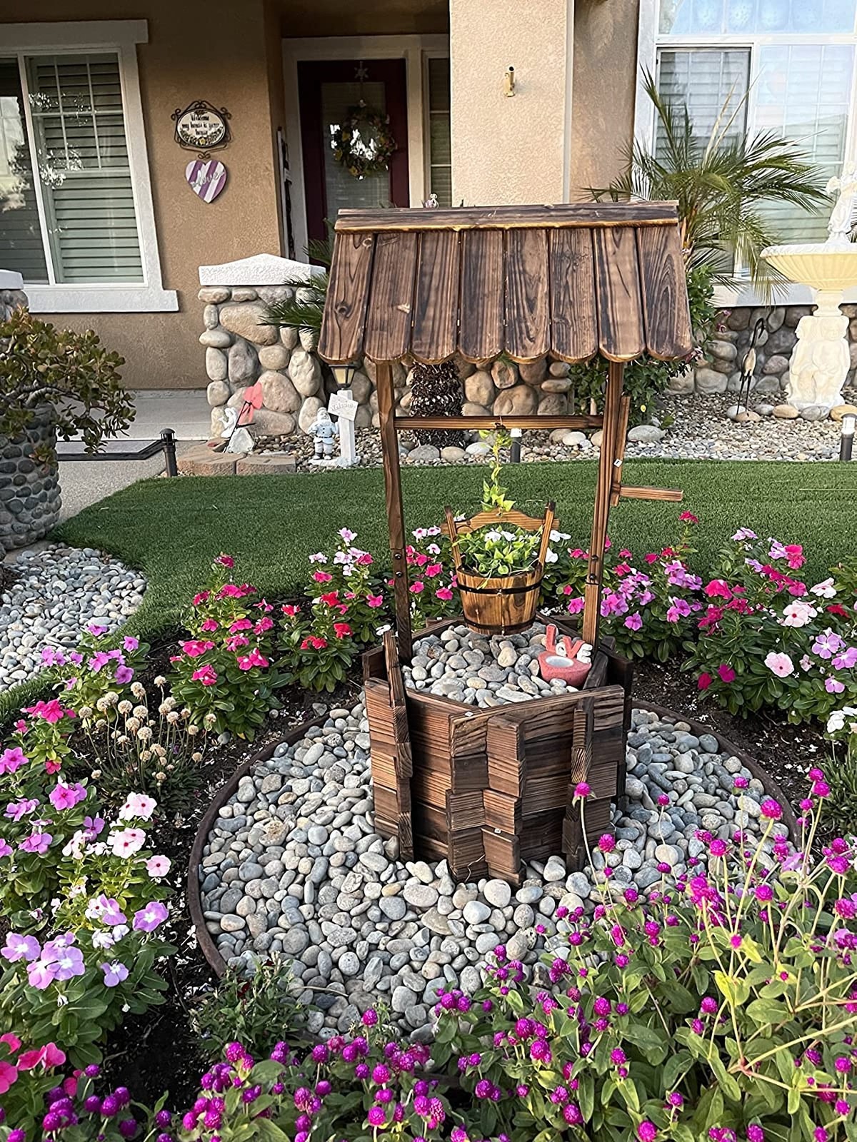 Garden Wooden Decor Rustic Wishing Well Planter Outdoor Home Décor for ...