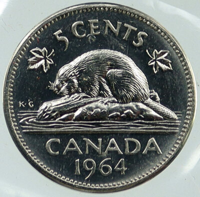 1964 CANADA United Kingdom Queen Elizabeth II BEAVER Vintage 5 Cent ...