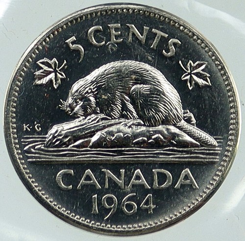 1964 CANADA United Kingdom Queen Elizabeth II BEAVER Vintage 5 Cent ...
