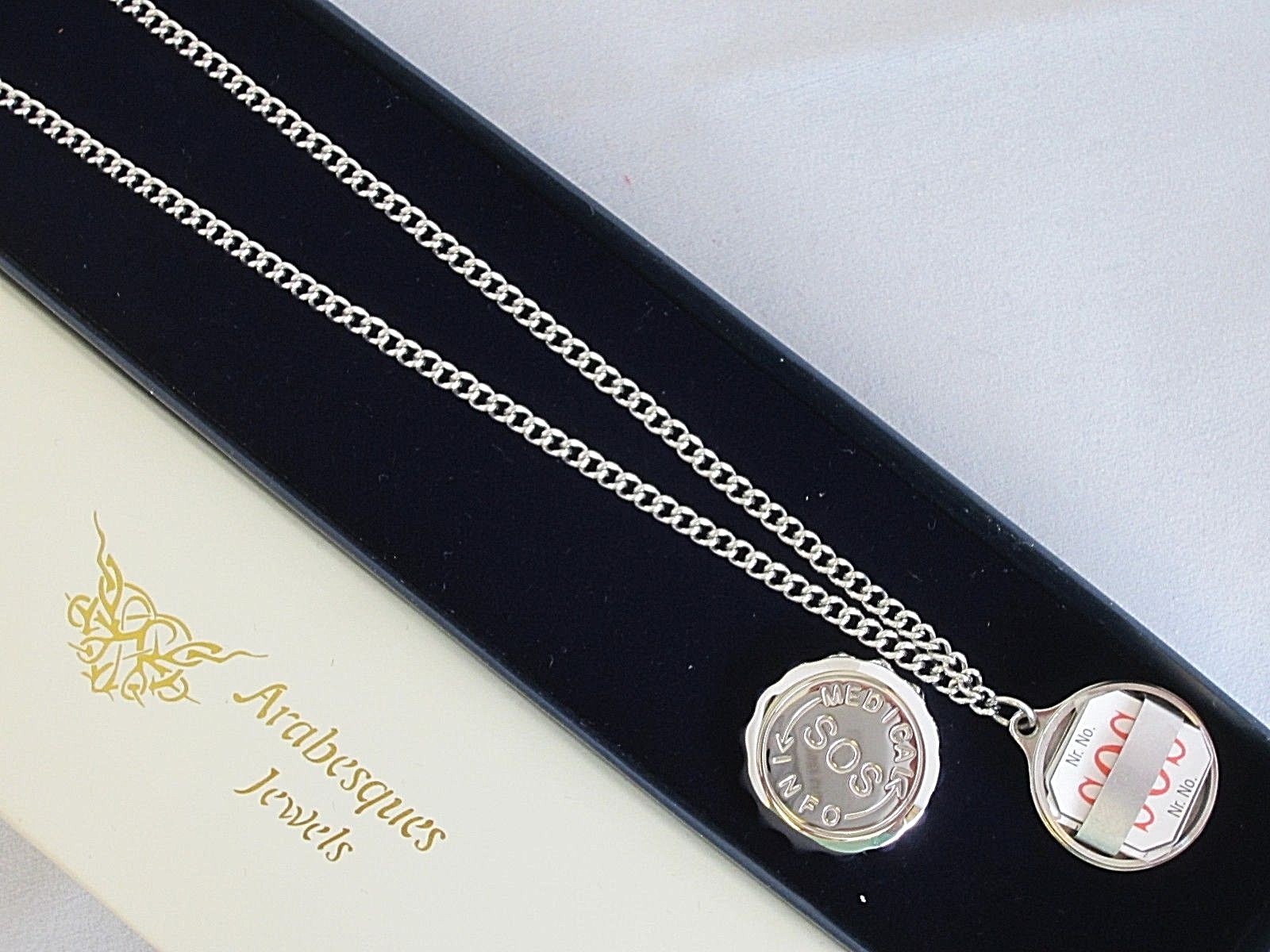 SOS NECKLACE/PENDANT MEDICAL INFORMATION/ACCIDENT ALERT/STAINLESS STEEL ...