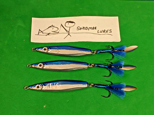 3 - 1 oz Flutter Fishing Casting jig Lead Spoons Lures BLUE SILVER Willow Swivel | eBay