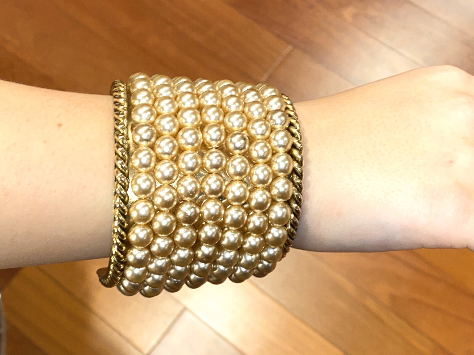 Vintage Edouard Rambaud Paris Couture Gold Rope Pearl Cuff bracelet ...