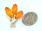 VINTAGE GENUINE AMBER PIN WITH 3 MARQUISE STONES & ONE ROUND RHINESTONE ...