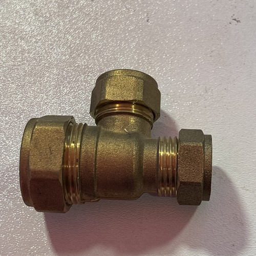 22mm x 15mm x 15mm Brass Compression Reducing Tee ( Copper Plumbing T ...