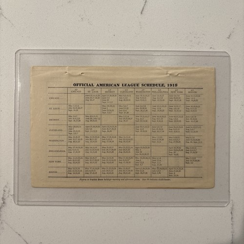 1919 Official American League Schedule Black Sox Scandal & Baseball ...