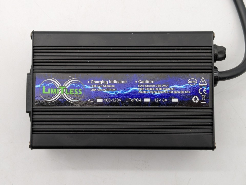 Limitless Lithium LiFePO4 Indoor Battery Charger w/ Clamps & Cord 12V ...