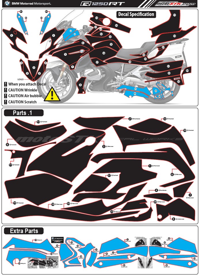 BMW R1250RT R1200RT Tri M color motorcycle stickers decals graphics set ...