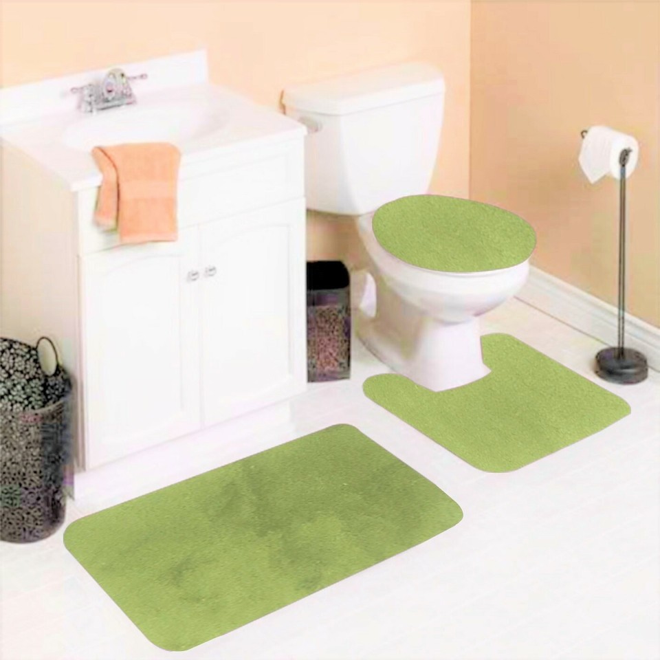 3PC #9 SOFT BATHROOM SET BATH MAT CONTOUR RUG TOILET LID COVER NEW 3 ...