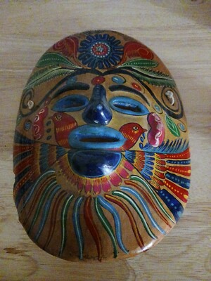 Vintage Wall Hanging Hand Painted Mexican Terra Cotta Clay Mask Folk ...