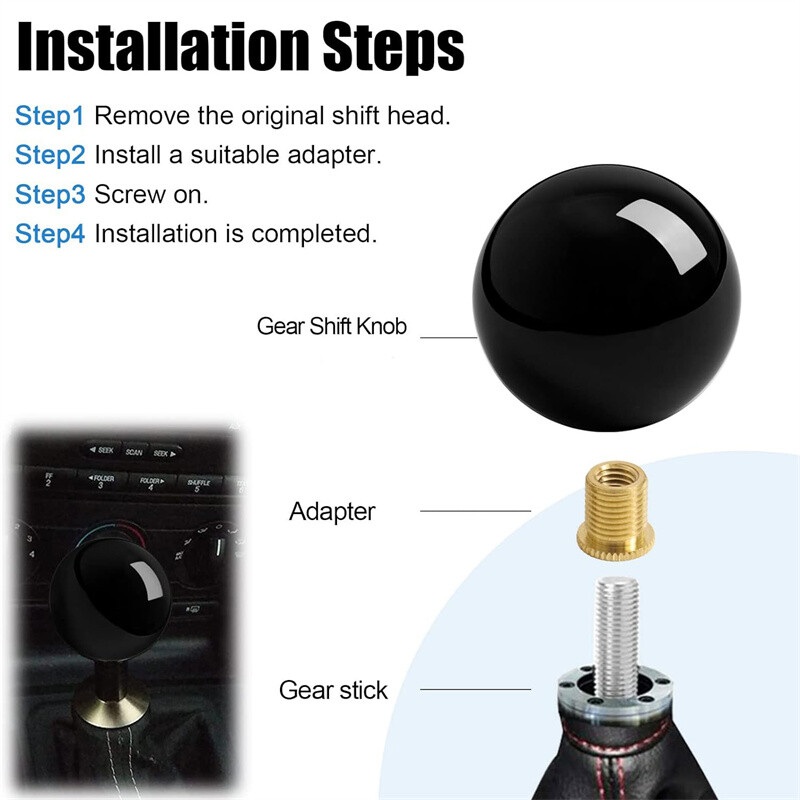 Black Round Ball Shift Knob Acrylic Universal Gear Shifter Head with 3 ...