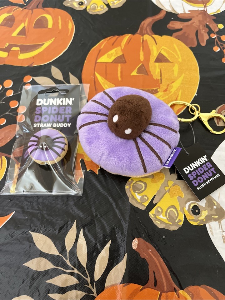NEW Limited Edition Dunkin Purple Spider Donut Keychain And Straw Buddy ...