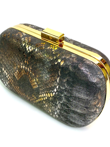 Inge Christopher Multi Metallic Boa Print Leather Minaudiere Evening ...