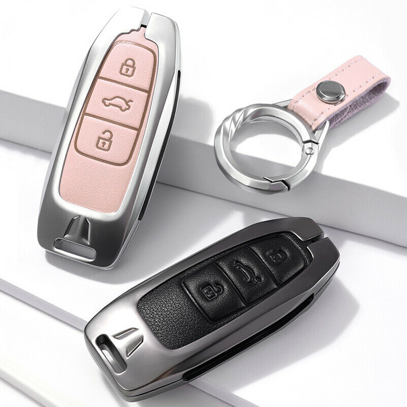 Zinc Alloy+Leather Remote Car Key Case Cover Holder Shell Fob For Audi ...