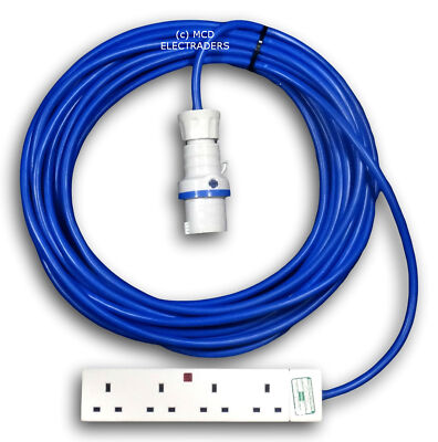 10 Metre Blue Caravan Hook Up / Extension Cable 2.5mm 16A Blue Plug ...