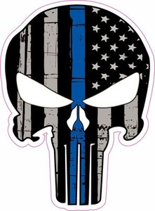 Police Blue Line Punisher Skull