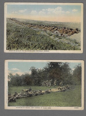 WWI Scenes Cavalry Fort Riley & Camp Funston Kansas, Lot of 2 Postcards ...
