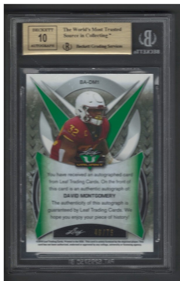 2019 Leaf Valiant Green David Montgomery ROOKIE AUTO BGS 9.5 / 10 ...