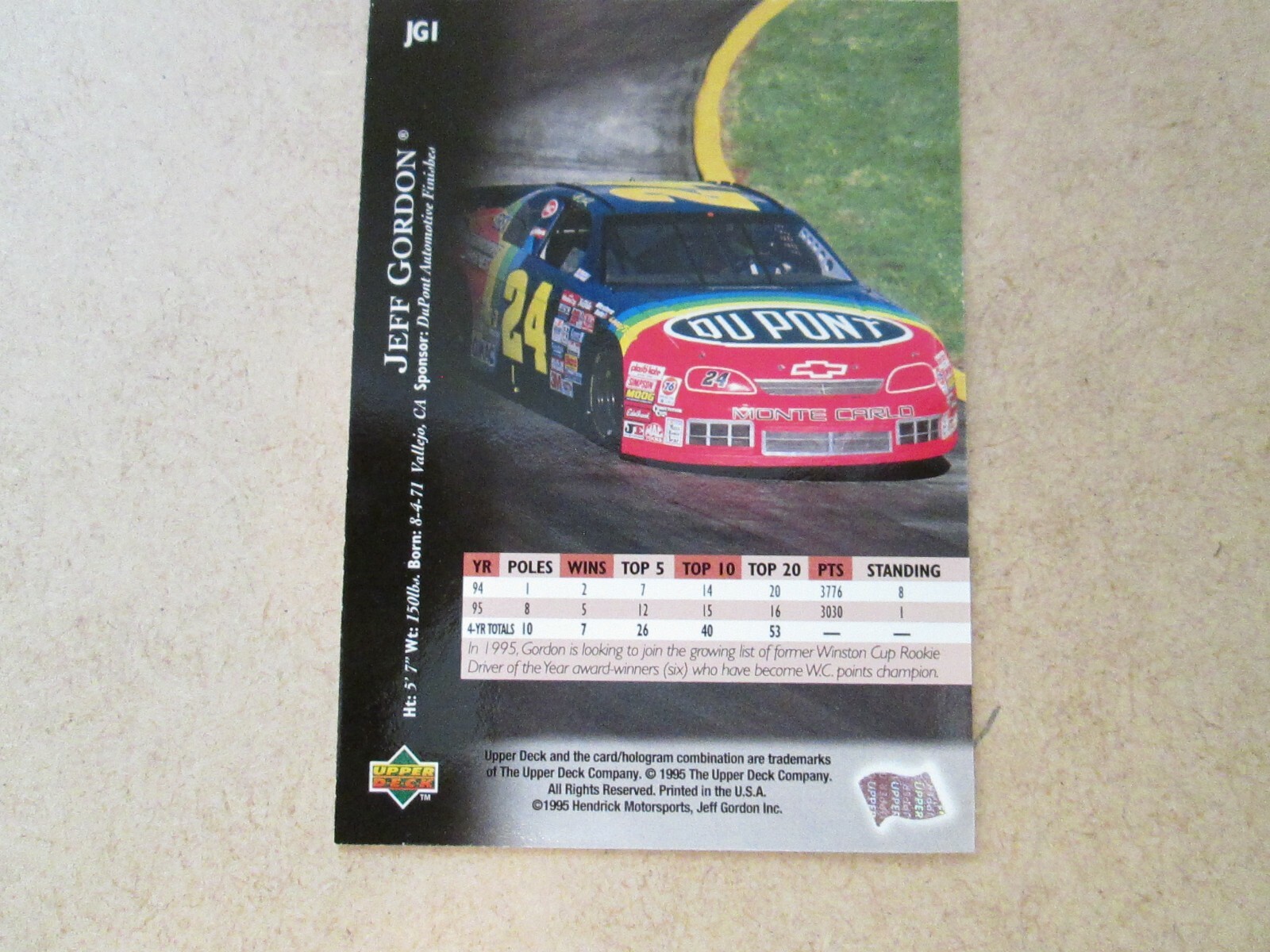 1995 Upper Deck NASCAR Card #JG1 Jeff Gordon Chevrolet Monte Carlo | eBay