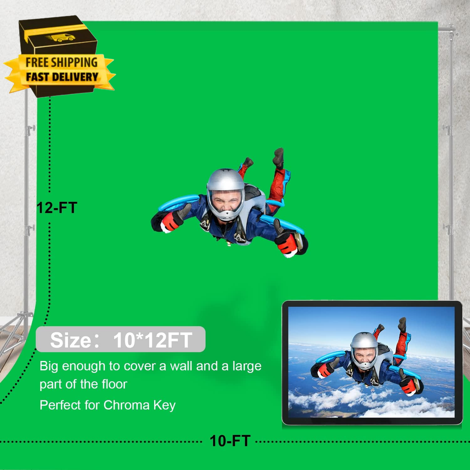 12 X 10 FT Large Green Screen Backdrop for Photography, Greenscreen ...