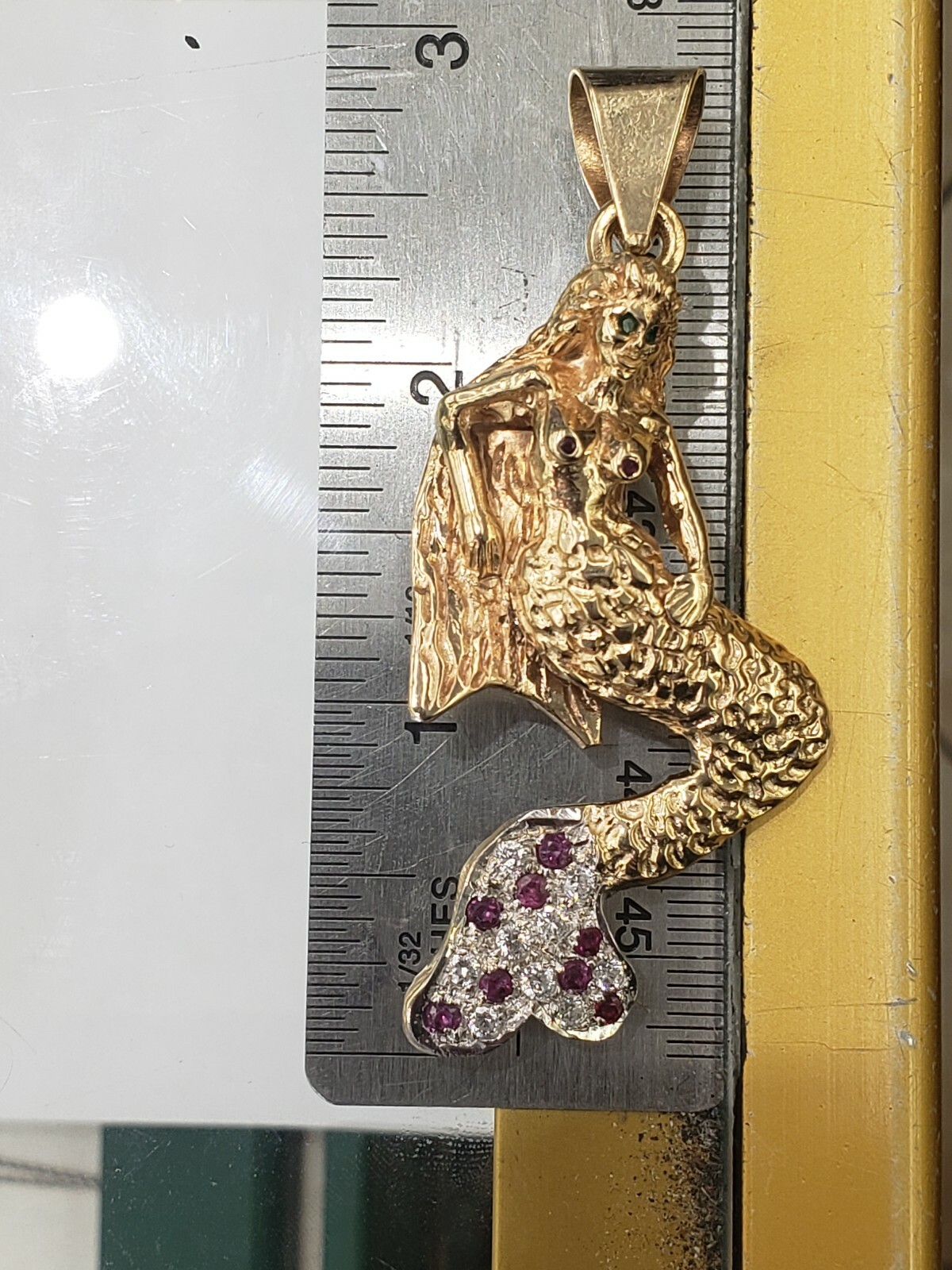 10k Yellow Gold Mermaid With Diamonds , Rubies And em… - Gem