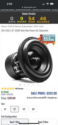 Skar Audio VXF-12 D2 12 inch 3000W Car Subwoofer 11922308495| eBay